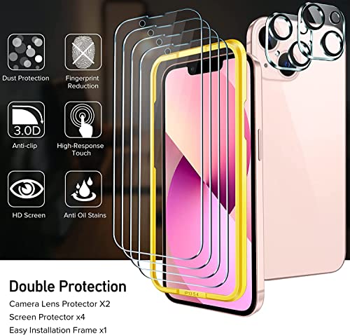 ivoler [4+2 Pack] Tempered Glass for iPhone 13 6.1 inch [4 Pack] with [2 Pack] Camera Lens Screen Protector with [Alignment Frame], Anti-Scratch Case Friendly Transparent HD Clear Film