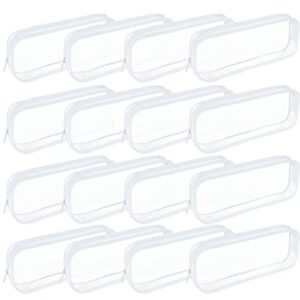 fviexe 16pcs clear pencil pouch, clear pvc zipper pencil case small pen pencil pouch case cosmetic bag clear makeup bag travel bags for toiletries (white)