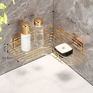 YZPFSD 2-Pack Shower Caddy Shelf, Suction Tray, Steel Storage Organizer for Bathroom,Kitchen,Laundry - Razor,Shampoo Holder Organizer,No Drilling Adhesive Only for 90 Degrees Right Angle,Gold