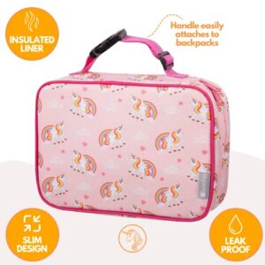 Bentology Kids Lunch Bag Set (Unicorn) w Reusable Hard Ice Pack and Double-Insulated Food Jar - Perfect Lunchbox Kits for Girls Back to School