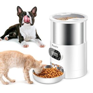 automatic cat feeder, 4.5l auto pet dry food dispenser, stainless steel pet food dispenser for cats and dogs with voice recorder, portion control and programmable timer for 4 meals per day