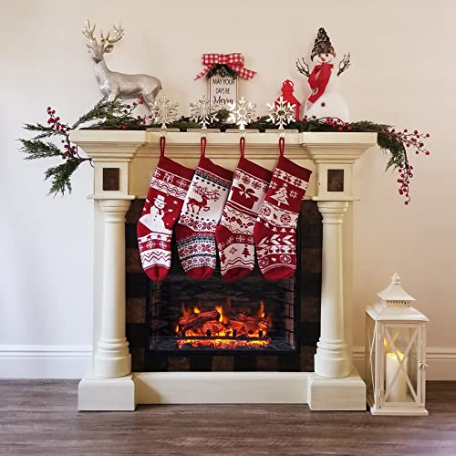 chfine Christmas Stockings,4 Pack 18 Inches Red Large Personalized Christmas Stockings Fireplace Hanging Decorations for Family Holiday Season