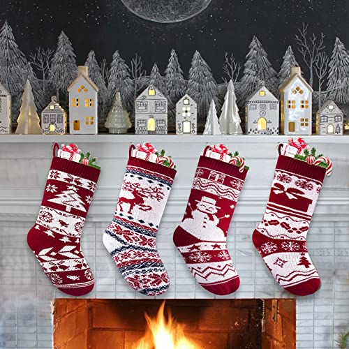 chfine Christmas Stockings,4 Pack 18 Inches Red Large Personalized Christmas Stockings Fireplace Hanging Decorations for Family Holiday Season