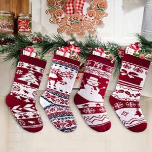 chfine Christmas Stockings,4 Pack 18 Inches Red Large Personalized Christmas Stockings Fireplace Hanging Decorations for Family Holiday Season