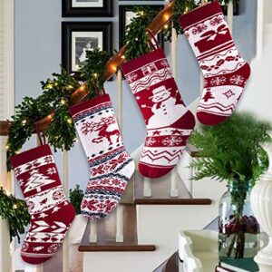 chfine Christmas Stockings,4 Pack 18 Inches Red Large Personalized Christmas Stockings Fireplace Hanging Decorations for Family Holiday Season