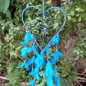 FIKIMOS Dream Catchers Wall Decor, Handmade Feather Bedroom Home Car Decor Nursery Room Hanging Decoration (Big Blue Heart)