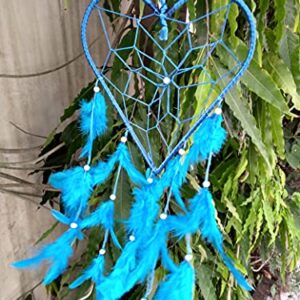 FIKIMOS Dream Catchers Wall Decor, Handmade Feather Bedroom Home Car Decor Nursery Room Hanging Decoration (Big Blue Heart)