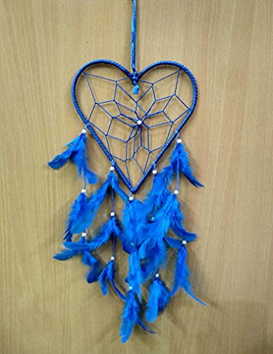 FIKIMOS Dream Catchers Wall Decor, Handmade Feather Bedroom Home Car Decor Nursery Room Hanging Decoration (Big Blue Heart)