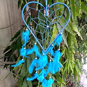 FIKIMOS Dream Catchers Wall Decor, Handmade Feather Bedroom Home Car Decor Nursery Room Hanging Decoration (Big Blue Heart)