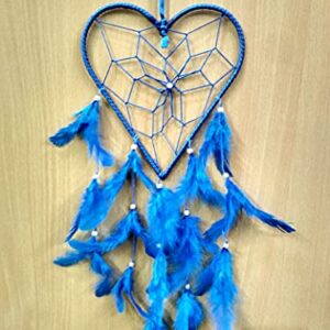 FIKIMOS Dream Catchers Wall Decor, Handmade Feather Bedroom Home Car Decor Nursery Room Hanging Decoration (Big Blue Heart)