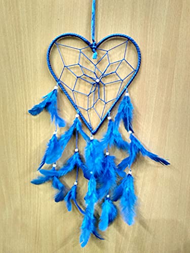 FIKIMOS Dream Catchers Wall Decor, Handmade Feather Bedroom Home Car Decor Nursery Room Hanging Decoration (Big Blue Heart)