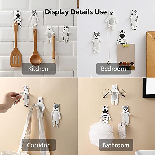 Creative Adhesive Coat Hook Kitchen Refrigerator Sticky Hook 4 Pcs Cute Pet Hooks for Coat, Scarf, Hat, Towel,Key,Bag, Utility Animal Hook for Wall Hanging Decorations