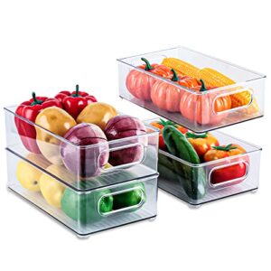 refrigerator organizer bins,kstkry 4 piece transparent kitchen storage box adaptable to freezer kitchen cabinet pantry food storage shelf beverage fruit canned goods vegetables cheese(bpa free)