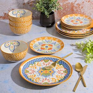 Laurie Gates by Gibson Hand Painted Tierra Mix and Match Dinnerware Set, Service for 4 (12pcs), Mosaic