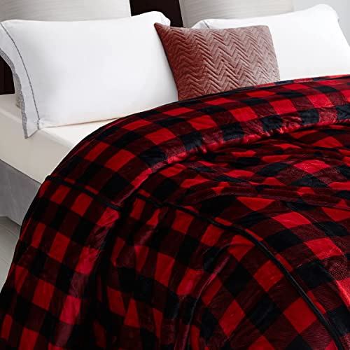 Extra Large Blanket 120 x 120 Inches Lightweight Soft Smooth Big Red Plaid Flannel Blanket 10' x 10' for Bed Large Blanket Christmas Blanket Gift for Family…