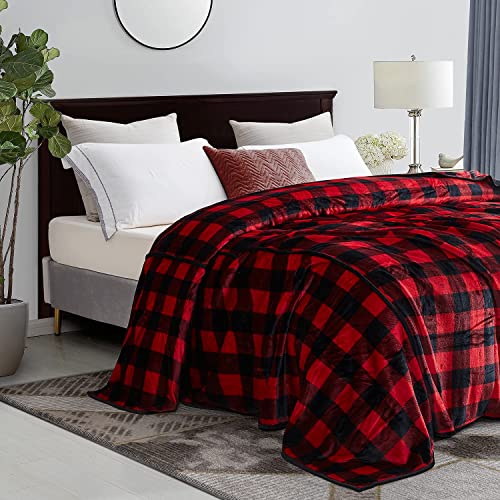 Extra Large Blanket 120 x 120 Inches Lightweight Soft Smooth Big Red Plaid Flannel Blanket 10' x 10' for Bed Large Blanket Christmas Blanket Gift for Family…