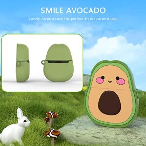 2 Pack Cute Airpod Case Cover, Boba Tea Cow & Avocado Airpods Case 3D Cartoon Funny Airpods 1&2 Case, Food Fruit Design Silicone Protective Case with keychain for Airpods 1st Generation/2nd Generation