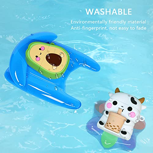 2 Pack Cute Airpod Case Cover, Boba Tea Cow & Avocado Airpods Case 3D Cartoon Funny Airpods 1&2 Case, Food Fruit Design Silicone Protective Case with keychain for Airpods 1st Generation/2nd Generation