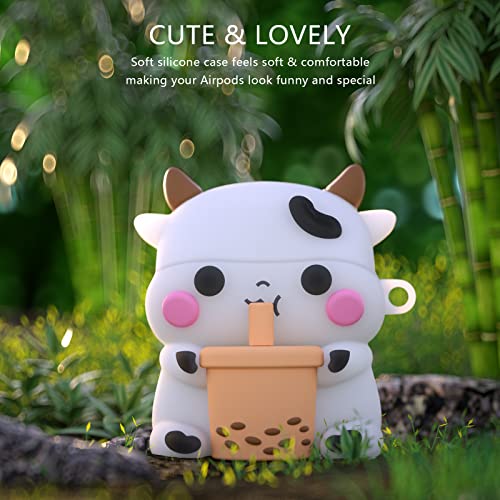 2 Pack Cute Airpod Case Cover, Boba Tea Cow & Avocado Airpods Case 3D Cartoon Funny Airpods 1&2 Case, Food Fruit Design Silicone Protective Case with keychain for Airpods 1st Generation/2nd Generation