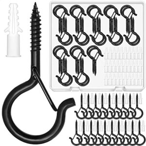 mckanti 30 pack screw hooks for outdoor string lights, outdoor hooks for light eye hooks screw in cup hooks ceiling hooks with safety buckles q-hanger hooks for plants christmas light