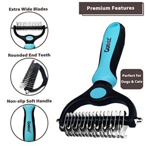 Gonicc Professional Dematting Comb with 2 Sided For Dogs and Cats, 17+9 Precision Teeth, Ergonomically designed, Dematting Undercoat Rake Comb for Dogs and Cats.