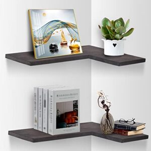 natural wood set of 2 wall mounted kitchen corner shelves hanging corner wall shelves l-shaped floating shelf display decor for bathroom bedroom office living room rustic corner shelf carbonized black