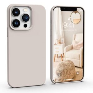 icesword iphone 13 pro max case stone, cute liquid silicone slim protective phone case, soft anti-scratch microfiber lining, matte light beige, tan, cream, warm sand pearl cute, 6.7inch 13pm- stone