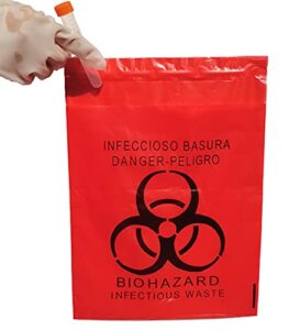 seadasyoon 100pcs 9x13in/23x33cm stick-on biohazard infectious red waste bags