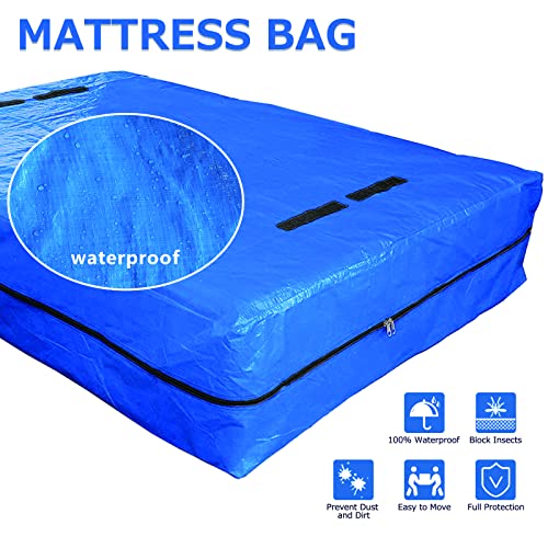 IWVA Mattress Storage Bag, Heavy-Duty Waterproof with 8 Handles Mattress Cover for Moving, Strong Zipper, Reusable, Ultra-Thick Mattress Protector (Cali King)