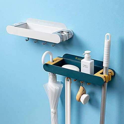 NRAPOOB Mop And Broom Holder Wall Mount, Bathroom Shelves Wall Mounted, Broom Organizer Holds Self Adhesive No Drilling Super Anti-Slip, Broom and Dustpan Hanger for Home, Kitchen