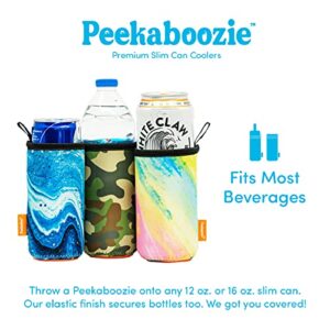 PEEKABOO Premium Slim Can Cooler, Durable and Stretchable fits 12 to 16 oz. Slim Cans and Bottles Too. (Vice City Camo - 1pc)