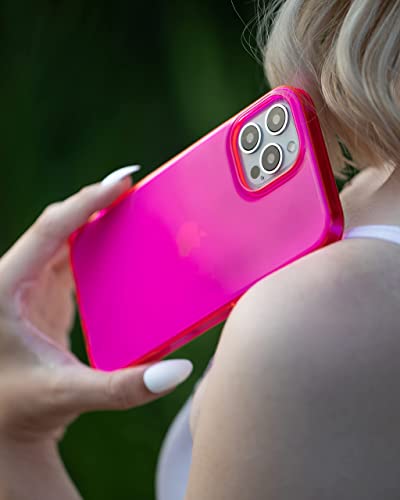 FELONY CASE - iPhone 13/iPhone 14 Neon Pink Clear Protective Case, TPU and Polycarbonate Shock-Absorbing Bright Cover - Crack Proof with a Gloss Finish - Full iPhone Protection