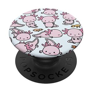 pink axolotl pattern cute kawaii salamander amphibian popsockets swappable popgrip