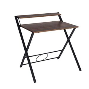 furniturer 31.9'' folding desk 2 tier foldable desk no assembly computer desk saves space for home office study, metal frames/wood top laptop table, rustic brown