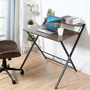 FurnitureR 31.9'' Folding Desk 2 Tier Foldable Desk No Assembly Computer Desk Saves Space for Home Office Study, Metal Frames/Wood Top Laptop Table, Rustic Brown