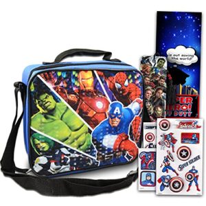 avengers lunch box for boys, kids - bundle with avengers lunch container kit, bracelets, stickers, more