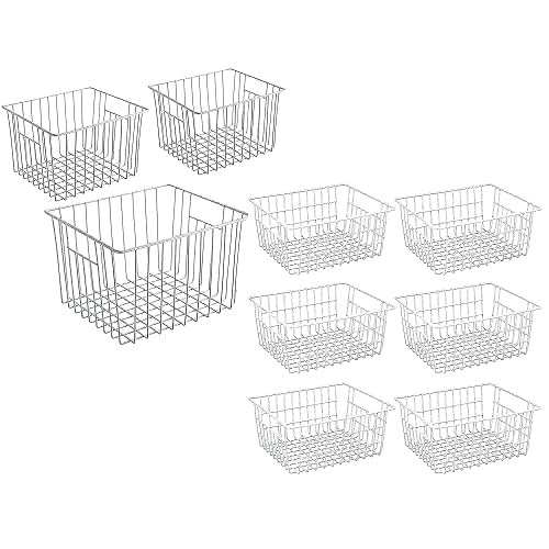 iPEGTOP Wire Storage Baskets and Deep Refrigerator Freezer Baskets, White- 3 Large and 6 Medium