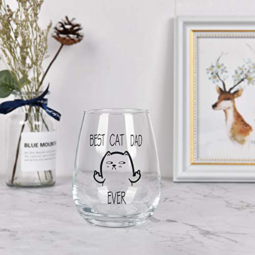 Cat Dad Stemless Wine Glass - Funny Dad Wine Glass for Cat Lovers, Dad, New Dad, Father, Papa, Dad Gifts for Christmas, Birthday, Father's Day 15Oz