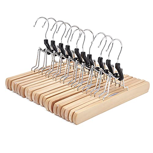 Amazon Basics Wooden Pants Hangers - Natural, 10-Pack