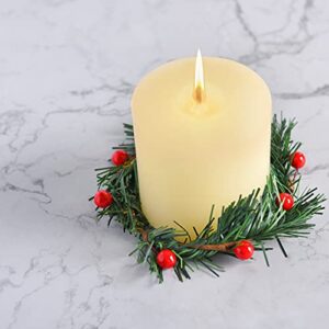 Artflower 12 Pcs Christmas Candle Rings Wreath Mini Christmas Wreath with Red Artificial Berry Christmas Pine Wreath Candle Holder Rings for Christmas Holiday Table Decorations (3 inch)