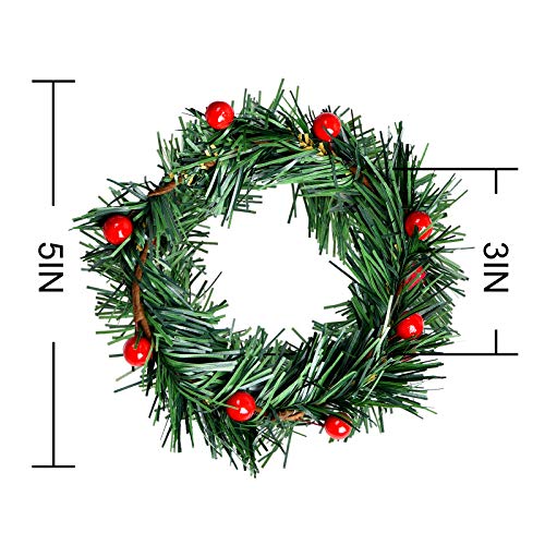 Artflower 12 Pcs Christmas Candle Rings Wreath Mini Christmas Wreath with Red Artificial Berry Christmas Pine Wreath Candle Holder Rings for Christmas Holiday Table Decorations (3 inch)