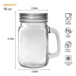 16 oz Mason Jars with Handle,Old Fashioned Drinking Glasses with Chalkboard Labels and Silver Metal Lids,Glass Mugs for Party or Daily use,Set of 12.