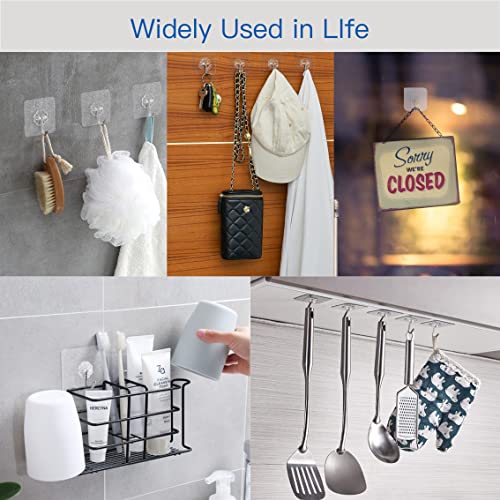 HOOOOXEZ Adhesive Wall Hooks for Hanging Heavy Duty 13lbs, No Damage Picture Frames Hangers for Home and Office, Sticky Hooks for Kitchen Bathroom, Transparent Waterproof and Rustproof, 10 Pack