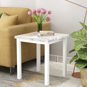 AWQM Faux Marble Coffee Table Set, Occasional Table Set of 3, Includes Accent Table & 2 Sofa Side End Tables for Living Room, White Metal Frame, White