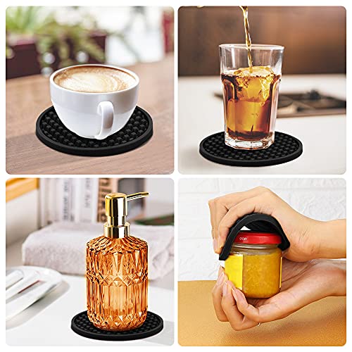 Coasters for Drinks Set of 8, EAGMAK Silicone Drink Coasters with Grooved Pattern, Non-Slip Base, Washable and Heat Resistant Coffee Coasters for Wooden Table, Desk, Kitchen, Office, Bar-Black