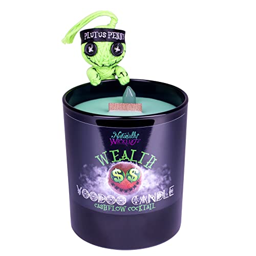 Naturally Wicked Voodoo Candle | Includes Voodoo Doll & Crystal Wand | Vegan Crystal Spell Candle (Wealth)