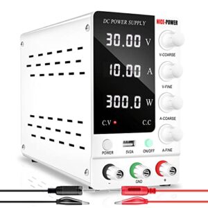 nice-power dc power supply variable regulated switching adjustable 4-digital display adjustable lab bench power supply, output enable/disable button (side display 30v/10v)