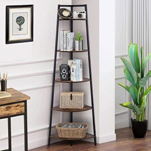 deyaopupu 5 tier corner shelf, industrial wood metal corner bookcase corner plant stand display rack for room, office,entryway,corner big storage organizer.