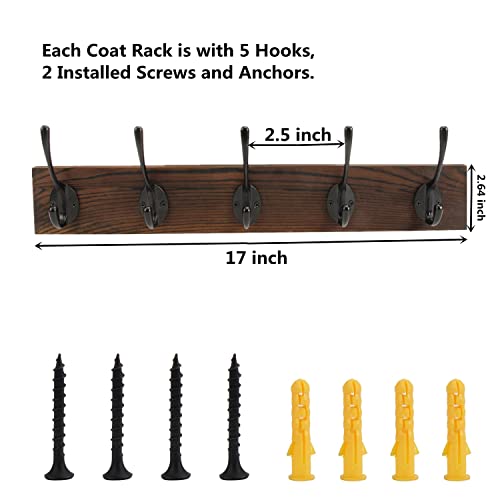 POZEAN Coat Rack Wall Mount 2 Pack Hat Rack with 10 Wall Hooks Coat Hooks, Wall Coat Racks with Hooks for Hanging Coats, Hats, Jacket, Bags, Scarf, Keys