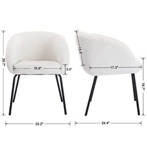 DUOMAY Modern Faux Fur White Barrel Dining Chair, Upholstered Accent Side Chair Makeup Vanity Chair with Back Living Room Leisure Chair with Black Metal Legs for Bedroom Dining Room